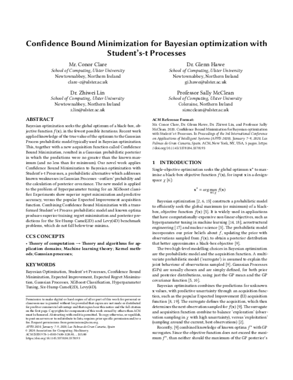 (PDF) Confidence Bound Minimization for Bayesian optimization with Student's-t Processes