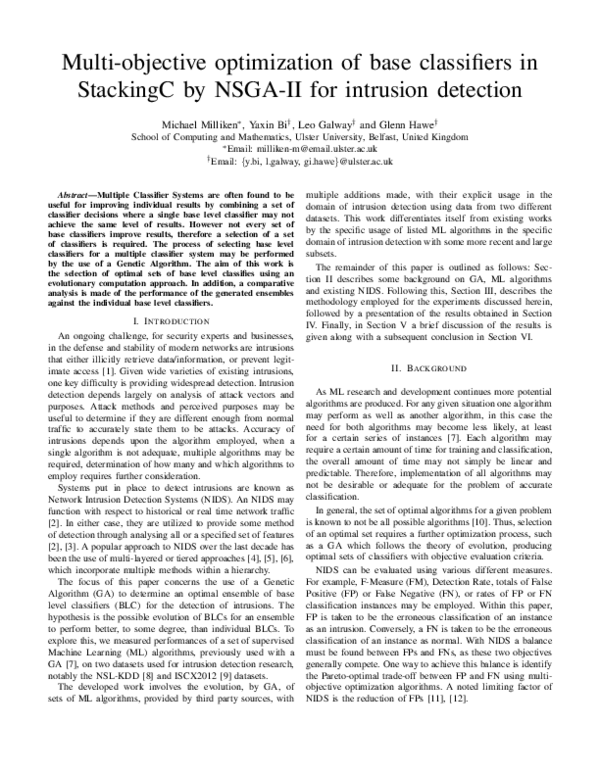 (PDF) Multi-objective optimization of base classifiers in StackingC by NSGA-II for intrusion ...