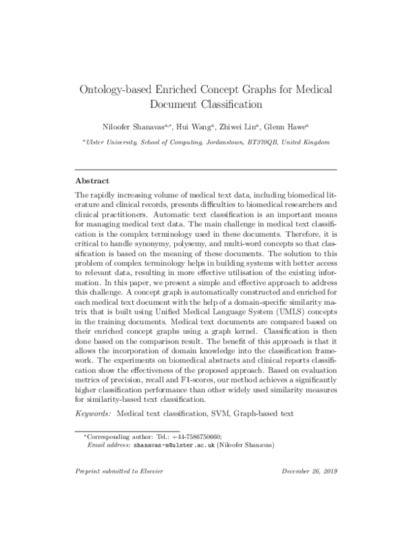 (PDF) Ontology-based enriched concept graphs for medical document classification