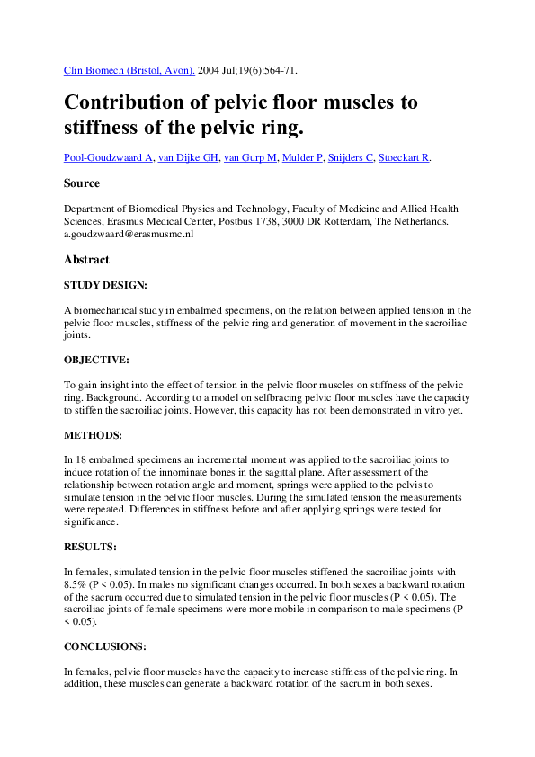 (PDF) Contribution of pelvic floor muscles to stiffness of the pelvic ring