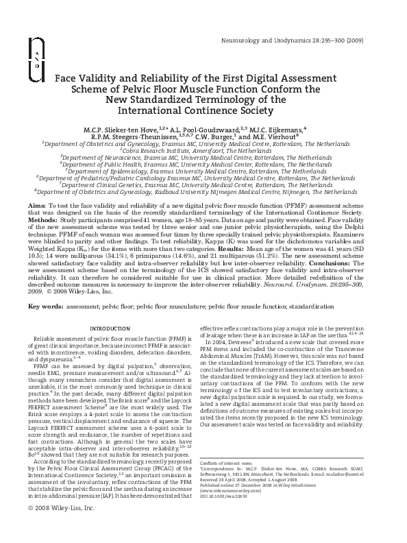 (PDF) Face validity and reliability of the first digital assessment scheme of pelvic floor ...