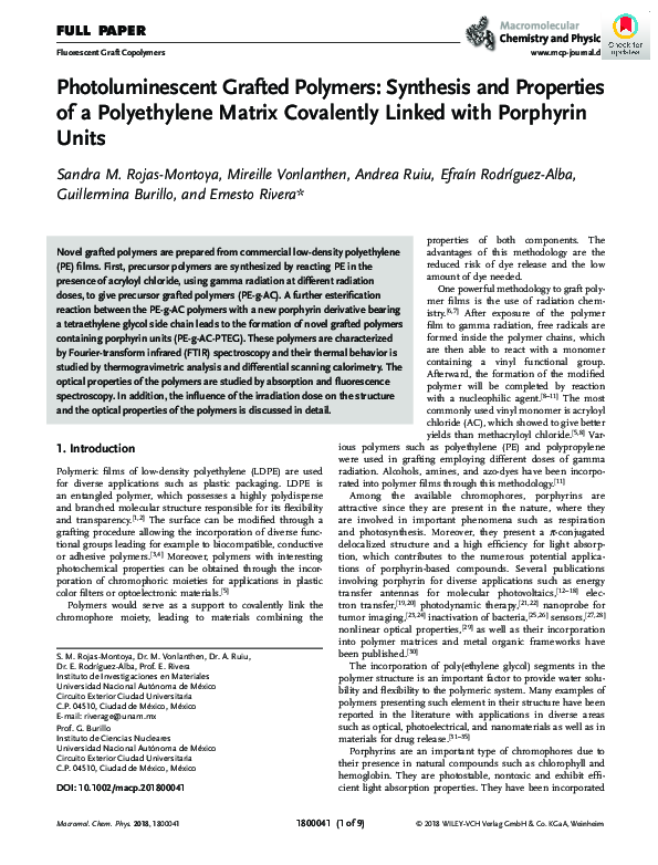 (PDF) Photoluminescent Grafted Polymers: Synthesis and Properties of a ...