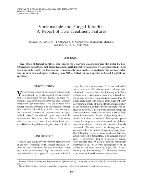 (PDF) Voriconazole and Fungal Keratitis: A Report of Two Treatment Failures