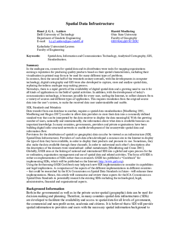 (PDF) Spatial Data Infrastructure (PDF) Spatial Data Infrastructure