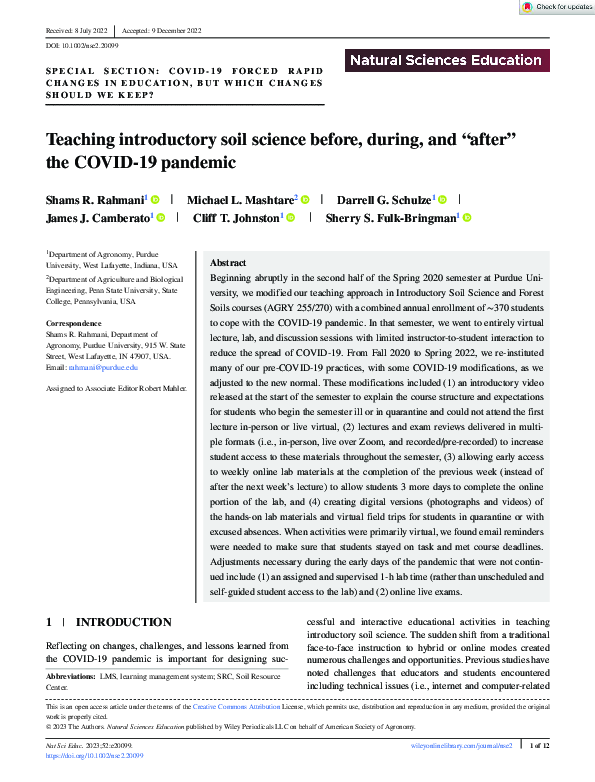 (PDF) Teaching introductory soil science before, during, and "after ...