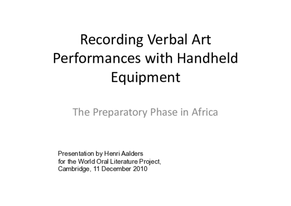 (PDF) Recording Verbal Art Performance with Handheld Equipment: The ...