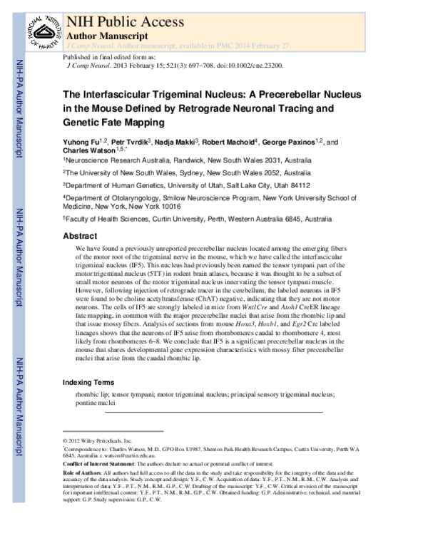(PDF) The interfascicular trigeminal nucleus: a precerebellar nucleus ...