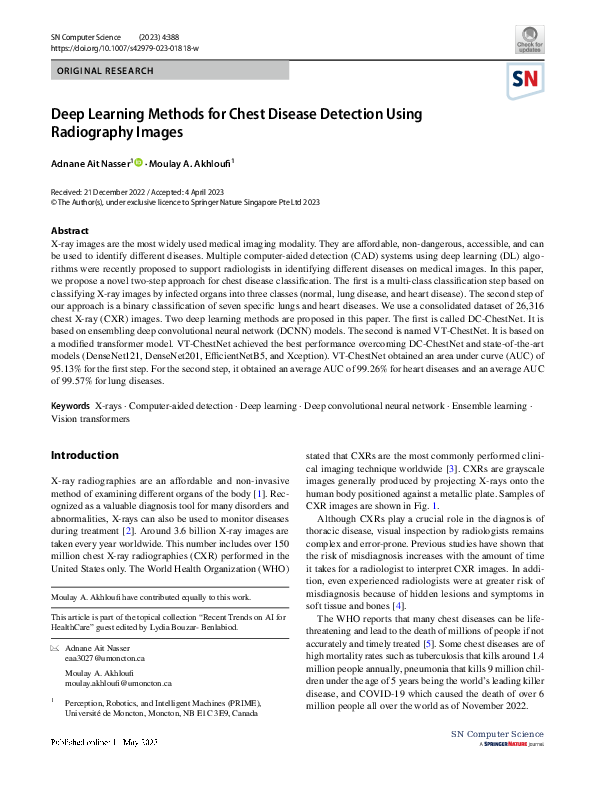 Pdf Deep Learning Methods For Chest Disease Detection Using Radiography Images Adnane Nasser