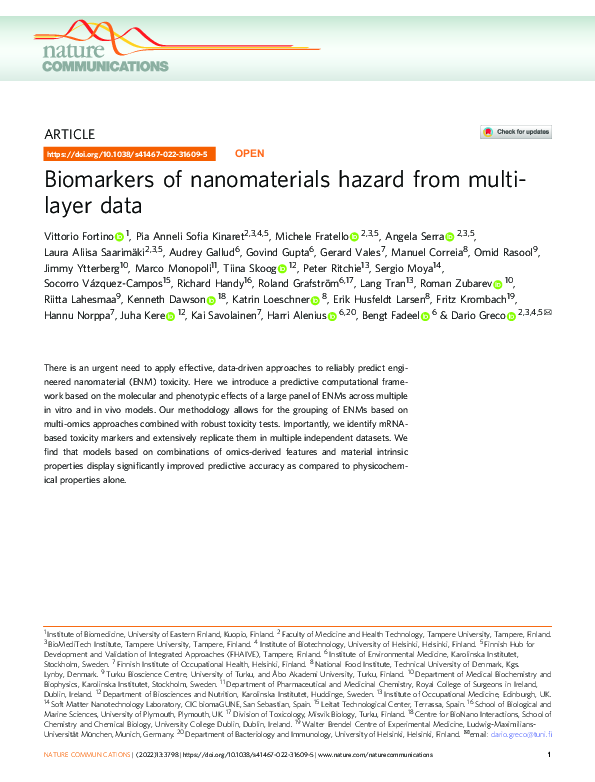 (PDF) Biomarkers of nanomaterials hazard from multi-layer data