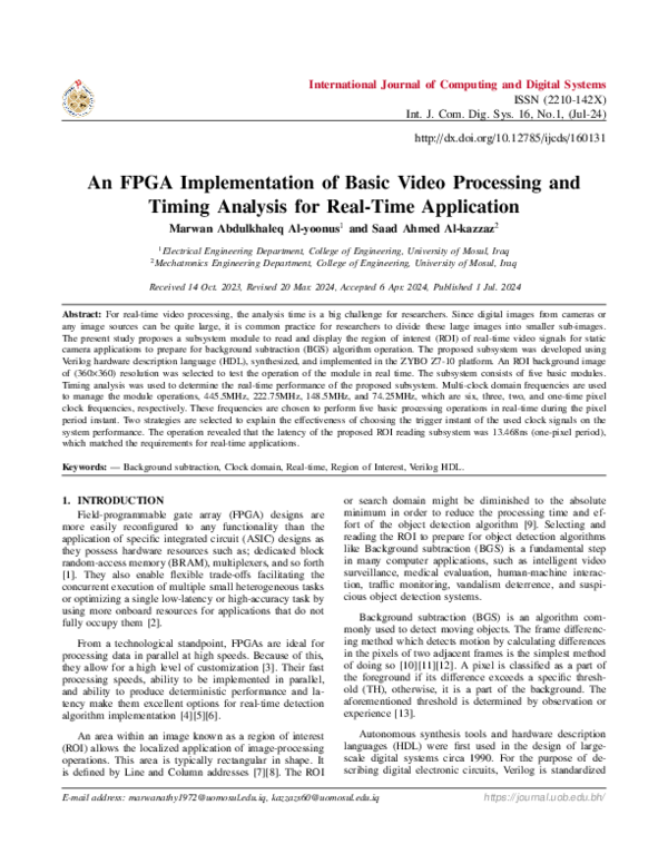 (PDF) An FPGA Implementation of Basic Video Processing and Timing ...