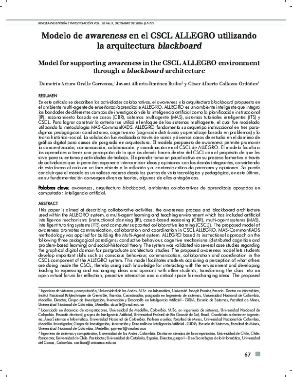 (PDF) Model for supporting awareness in the CSCL ALLEGRO environment through a blackboard ...