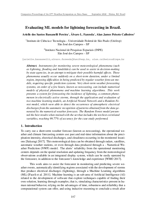 (PDF) Evaluating ML models for lightning forecasting in Brazil | Alvaro ...