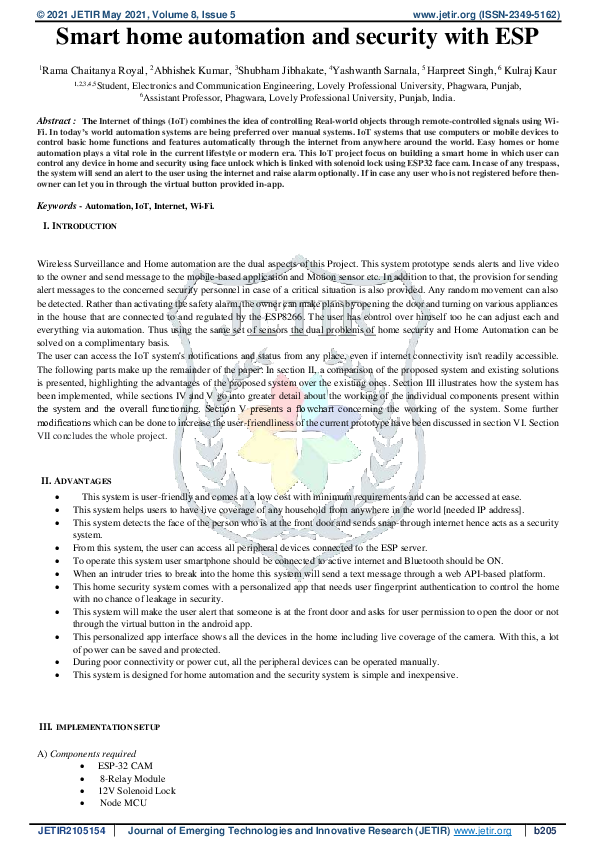 (PDF) Smart home automation and security with ESP