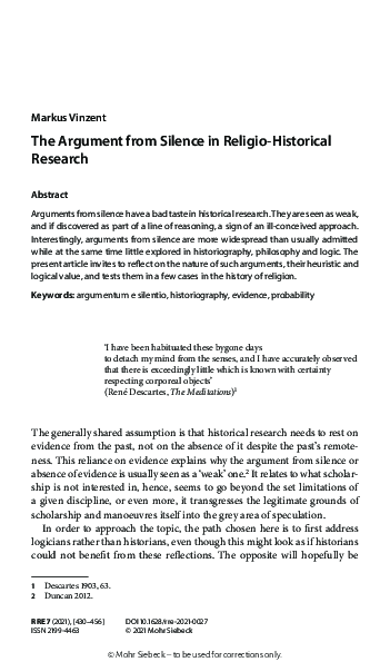 (PDF) The Argument from Silence in Religio-Historical Research