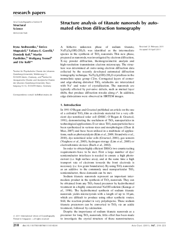(PDF) Structure analysis of titanate nanorods by automated electron diffraction tomography