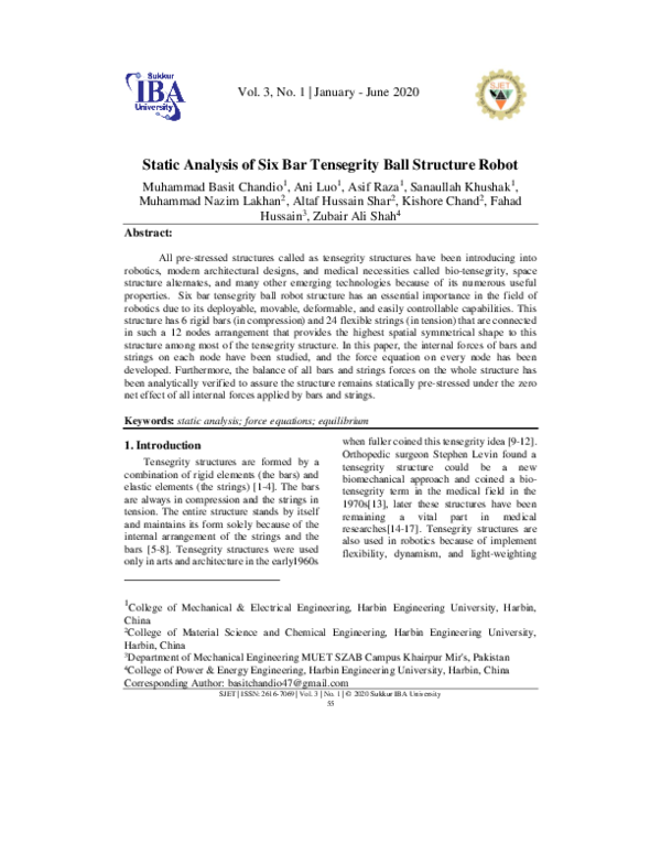 (PDF) Static Analysis of Six Bar Tensegrity Ball Structure Robot