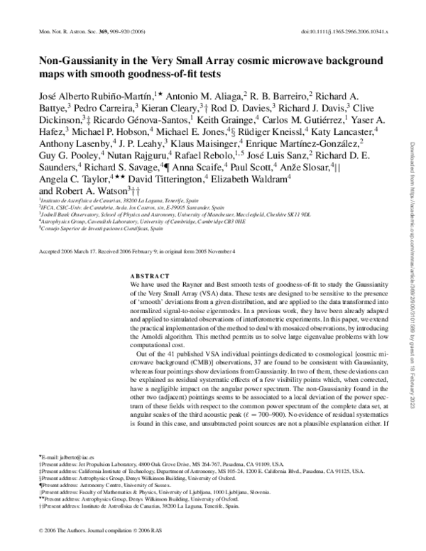 (PDF) Non-Gaussianity in the Very Small Array cosmic microwave background maps with smooth ...