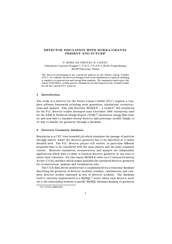 (PDF) Detector simulation with MOKKA / GEANT4: Present and future
