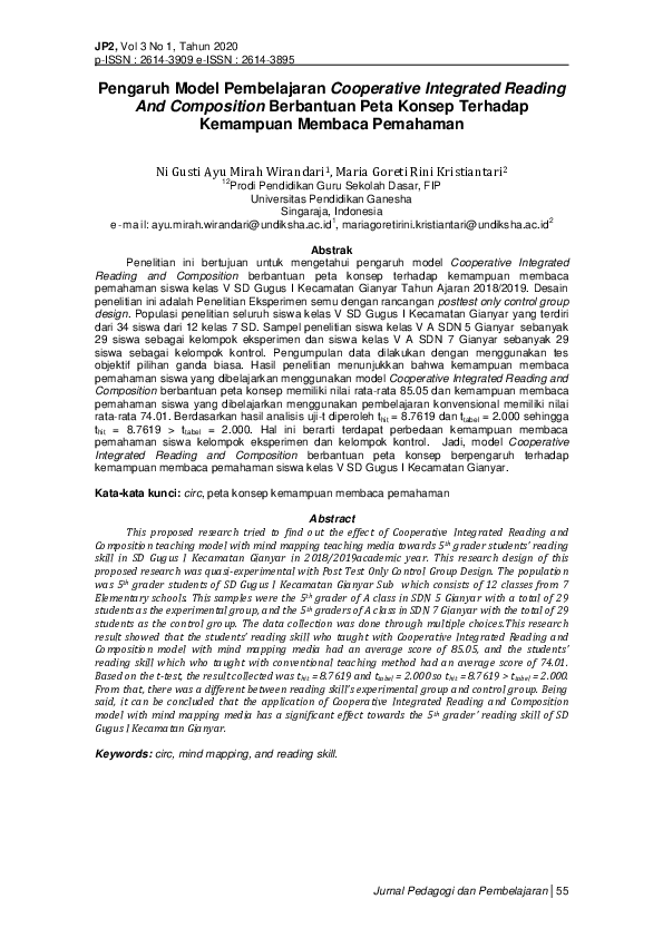 (PDF) Pengaruh Model Pembelajaran Cooperative Integrated Reading And Composition Berbantuan Peta ...