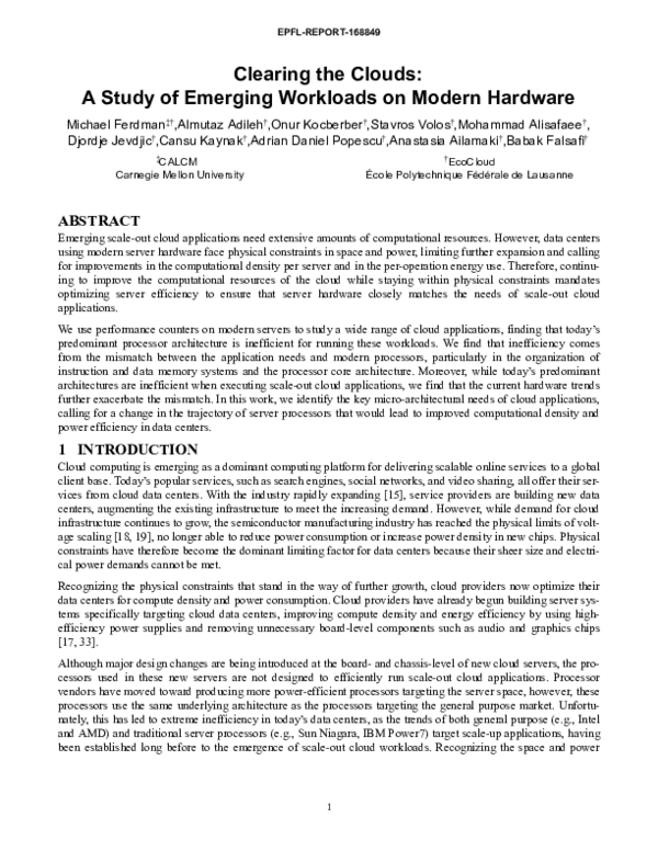 (PDF) Clearing the Clouds: A Study of Emerging Workloads on Modern Hardware