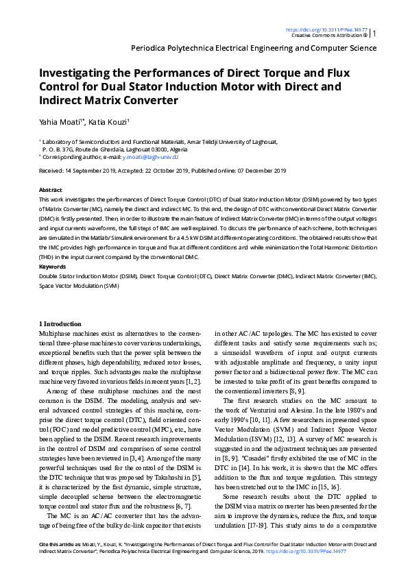 Pdf Investigating The Performances Of Direct Torque And Flux Control For Dual Stator Induction