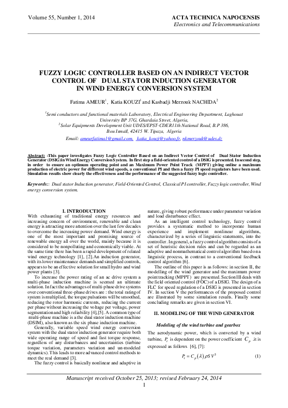 Pdf Fuzzy Logic Controller Based On An Indirect Vector Control Of Dual Stator Induction