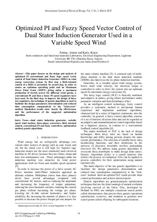 (PDF) Dual Stator Induction Generator Control Optimization