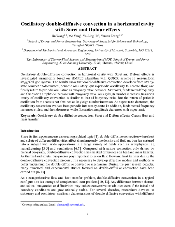 (PDF) Oscillatory double-diffusive convection in a horizontal cavity with Soret and Dufour effects