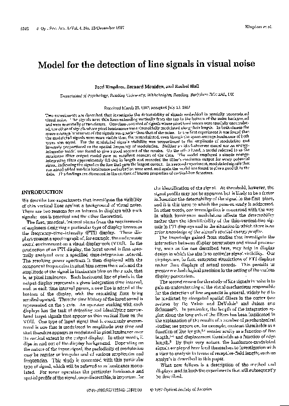 (PDF) Model for the detection of line signals in visual noise