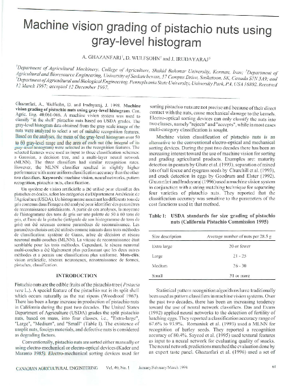 (PDF) Machine Vision Grading of Pistachio Nuts Using Gray-Level Histogram