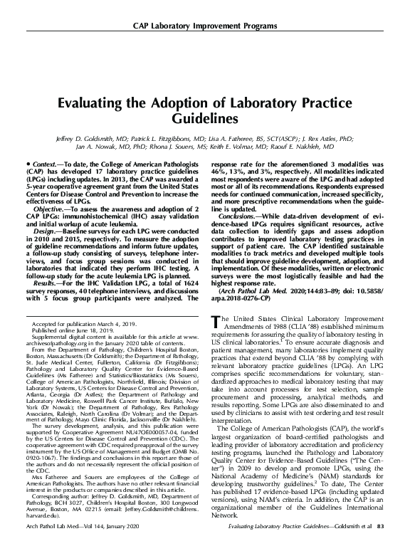 (PDF) Evaluating the Adoption of Laboratory Practice Guidelines