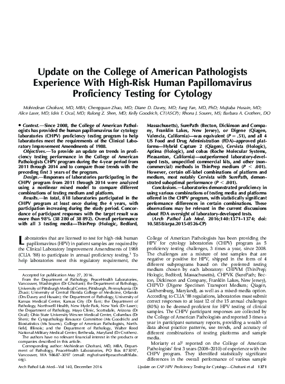 (PDF) Update on the College of American Pathologists Experience With ...