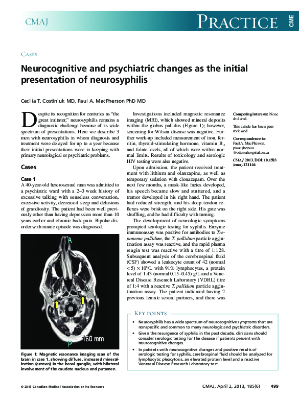 (PDF) Neurocognitive and psychiatric changes as the initial ...