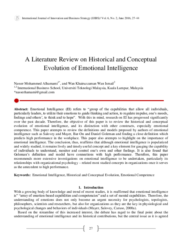 (PDF) Historical Evolution of Emotional Intelligence