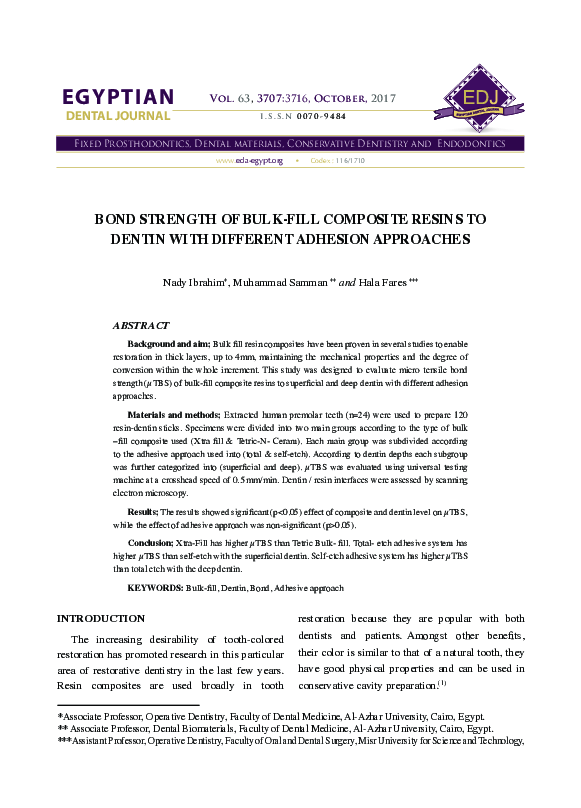 (PDF) Bond Strength of Bulk-Fill Composite Resins to Dentin with ...
