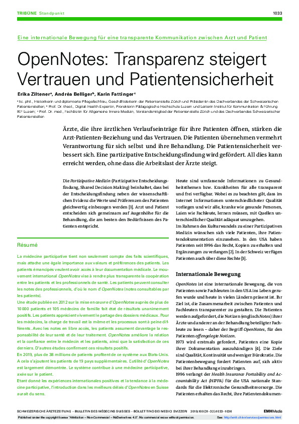 (PDF) OpenNotes: Transparenz steigert Vertrauen und Patientensicherheit ...