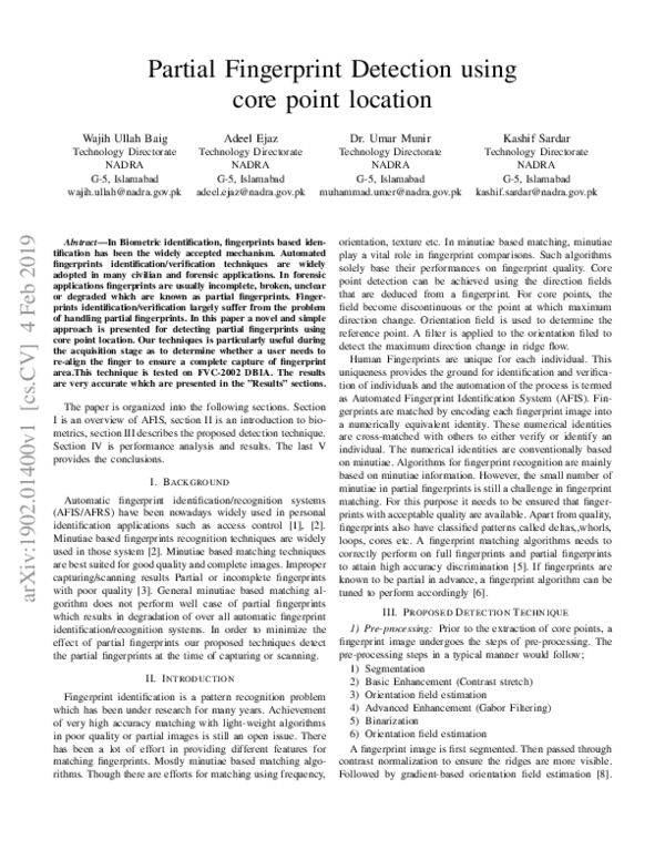(PDF) Partial Fingerprint Detection Using Core Point Location