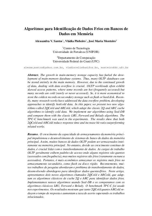 (PDF) Algoritmos para Identificação de Dados Frios em Bancos de Dados ...