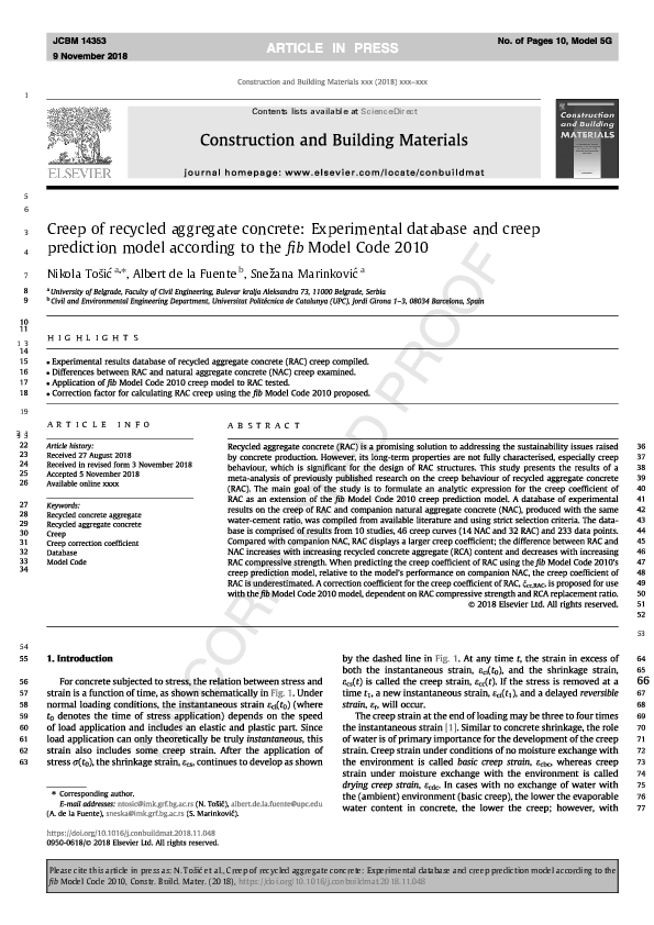 (PDF) Creep of recycled aggregate concrete: Experimental database and creep prediction model ...