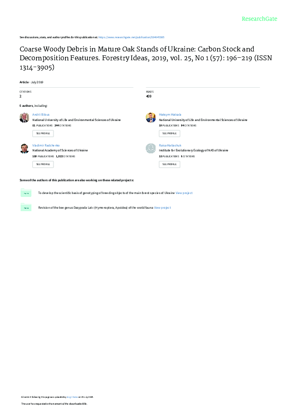 (PDF) Coarse Woody Debris in Mature Oak Stands of Ukraine: Carbon Stock ...
