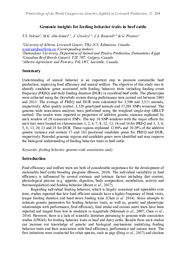 (PDF) Genomic insights for feeding behavior traits in beef cattle