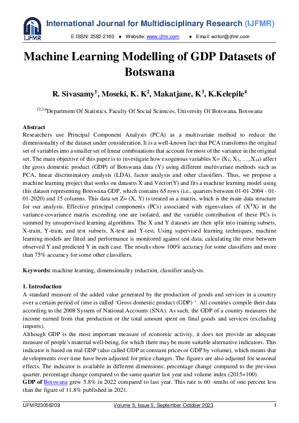 Pdf Machine Learning Modelling Of Gdp Datasets Of Botswana
