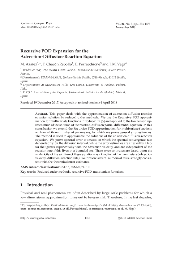 (PDF) Recursive POD Expansion for the Advection-Diffusion-Reaction Equation | Tomás Chacón ...