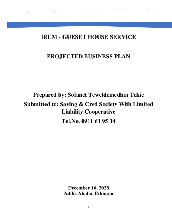 (PDF) GUEST HOUSE SERVICE PROJECTED BBUSINESS PLAN PLC