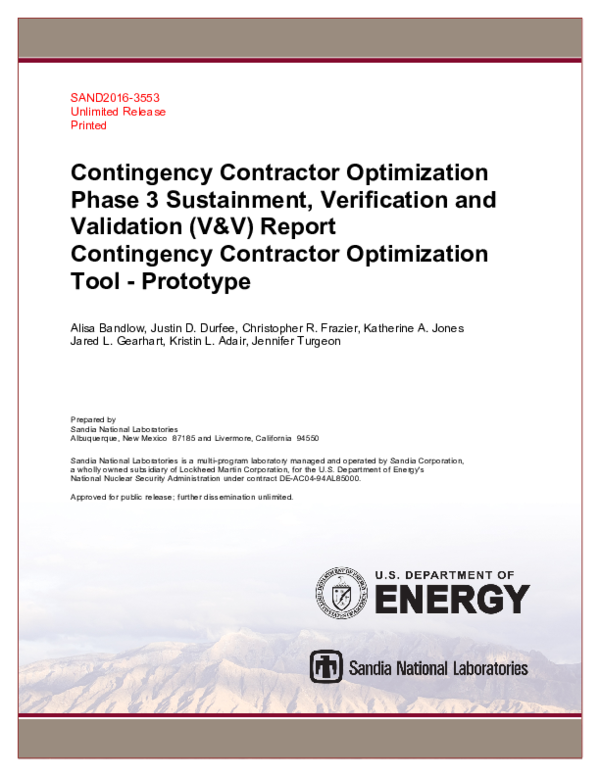 (PDF) Contingency Contractor Optimization Phase 3 Sustainment Verification and Validation V&V ...