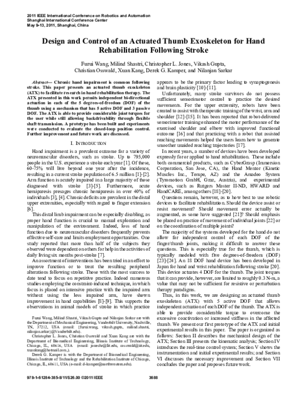 (PDF) Design and control of an actuated thumb exoskeleton for hand ...