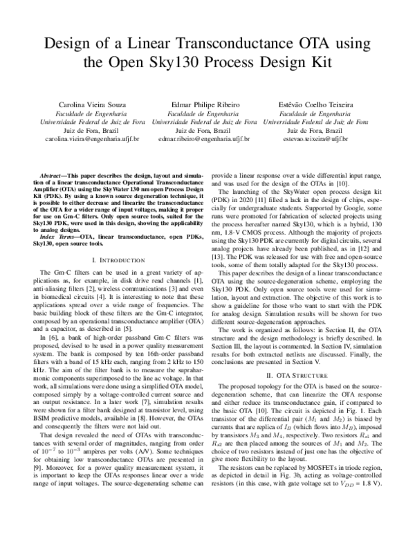 (PDF) Design of a Linear Transconductance OTA using the Open Sky130 Process Design Kit