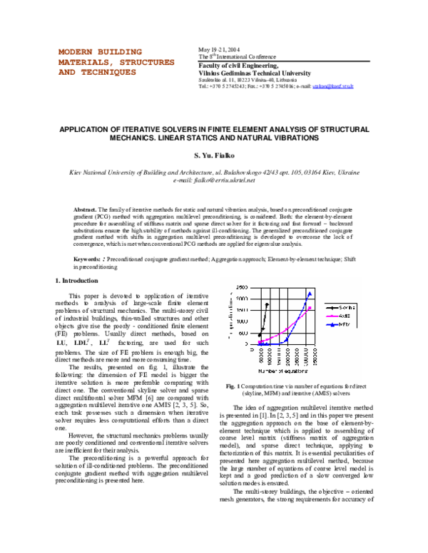 Pdf Application Of Iterative Solvers In Finite Element Analysis Of
