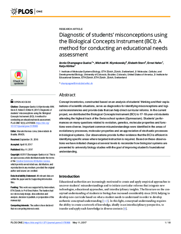 (PDF) Diagnostic of students' misconceptions using the Biological ...