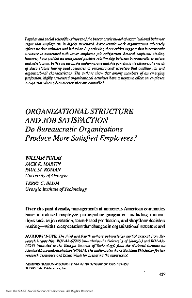 (PDF) Organizational Structure and Job Satisfaction